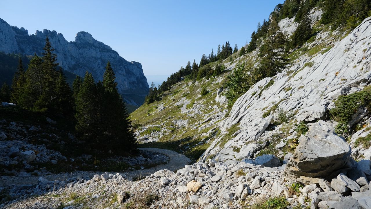 Wallpaper mountains, road, stones, rocks, trees, landscape hd, picture ...
