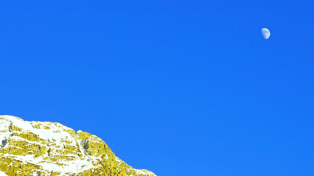 Wallpaper mountains, rocks, moon, trees, snowy hd, picture, image