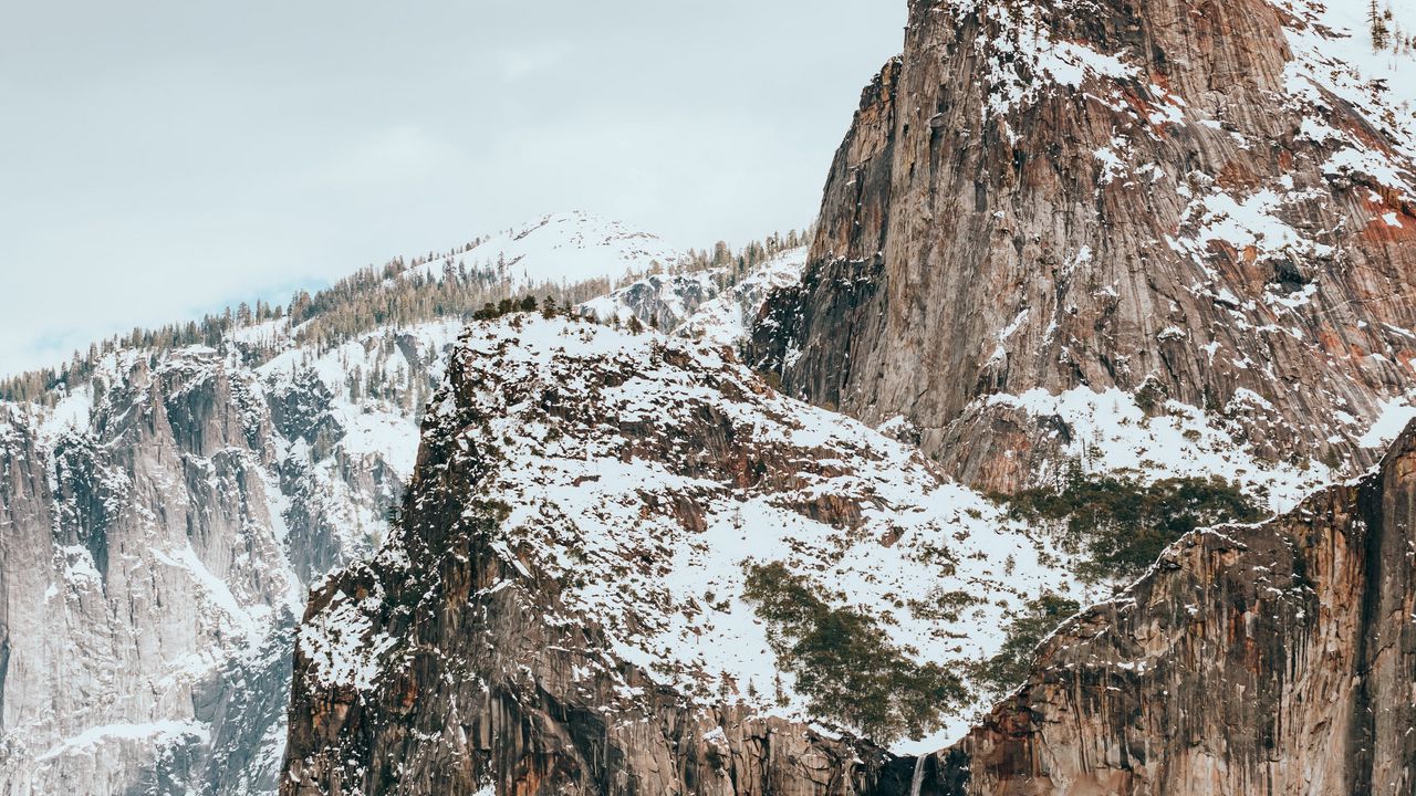 Wallpaper mountains, rocks, snow, trees, landscape, winter hd, picture ...
