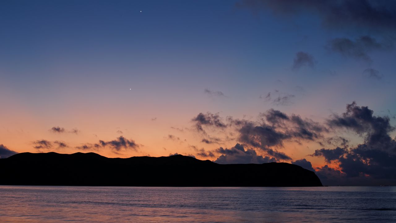 Wallpaper mountains, sky, river, sunset hd, picture, image