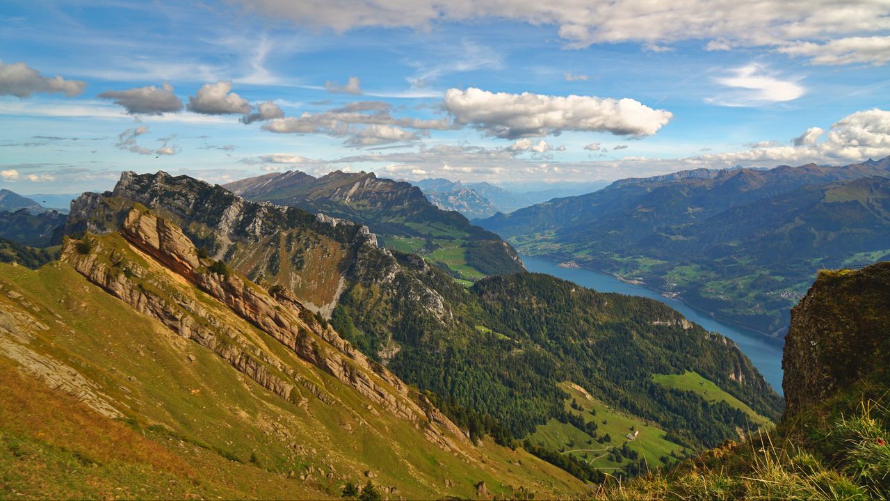 Wallpaper mountains, slope, lake, landscape hd, picture, image