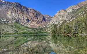 Wallpaper mountains, grass, slope, lake, nature hd, picture, image