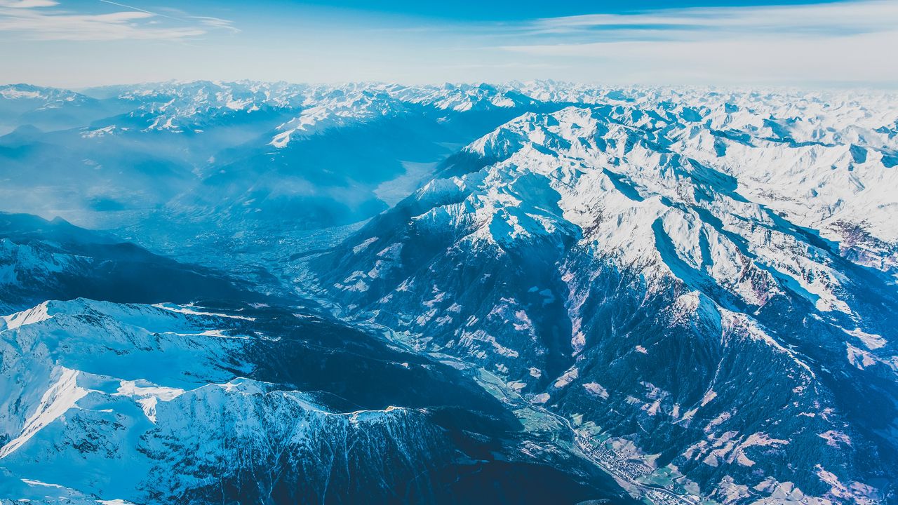 Wallpaper mountains, snow, aerial view, landscape hd, picture, image
