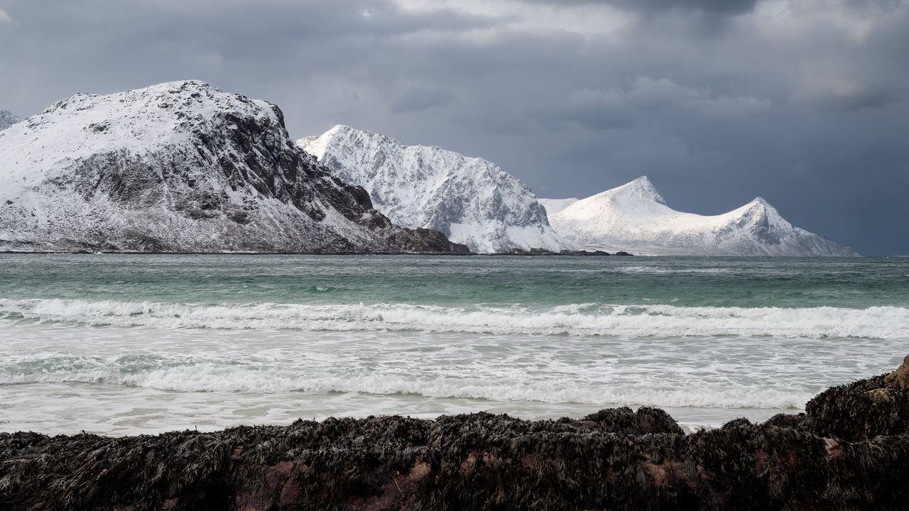 Wallpaper mountains, snow, sea, coast, nature hd, picture, image
