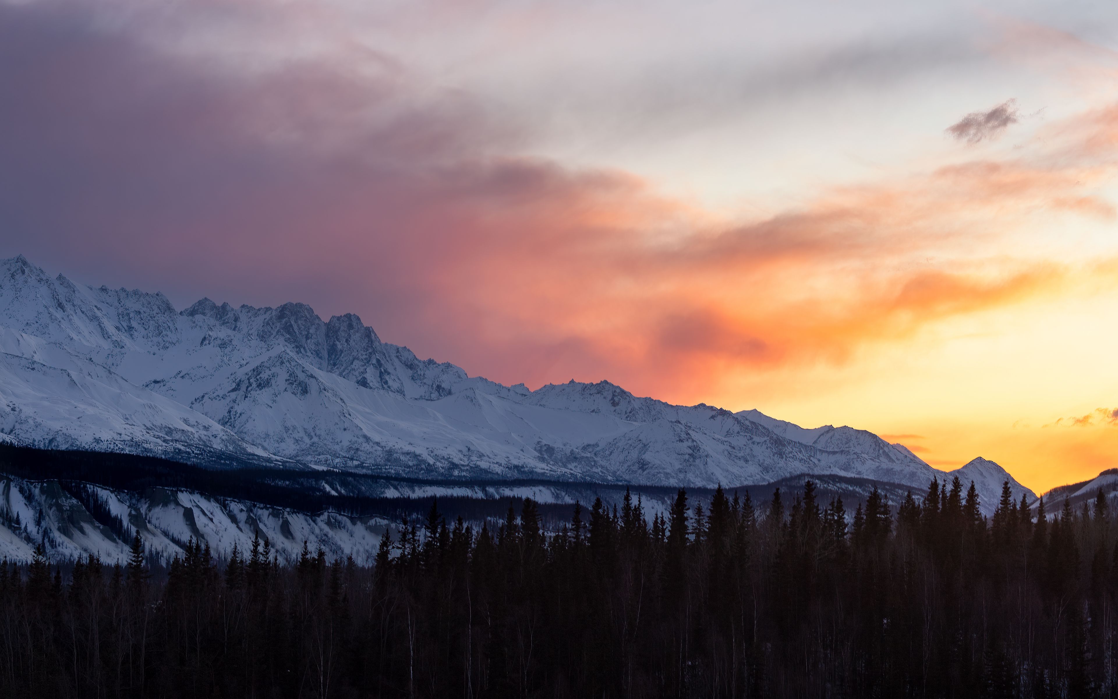 Download wallpaper 3840x2400 mountains, snow, trees, sunset 4k ultra hd ...