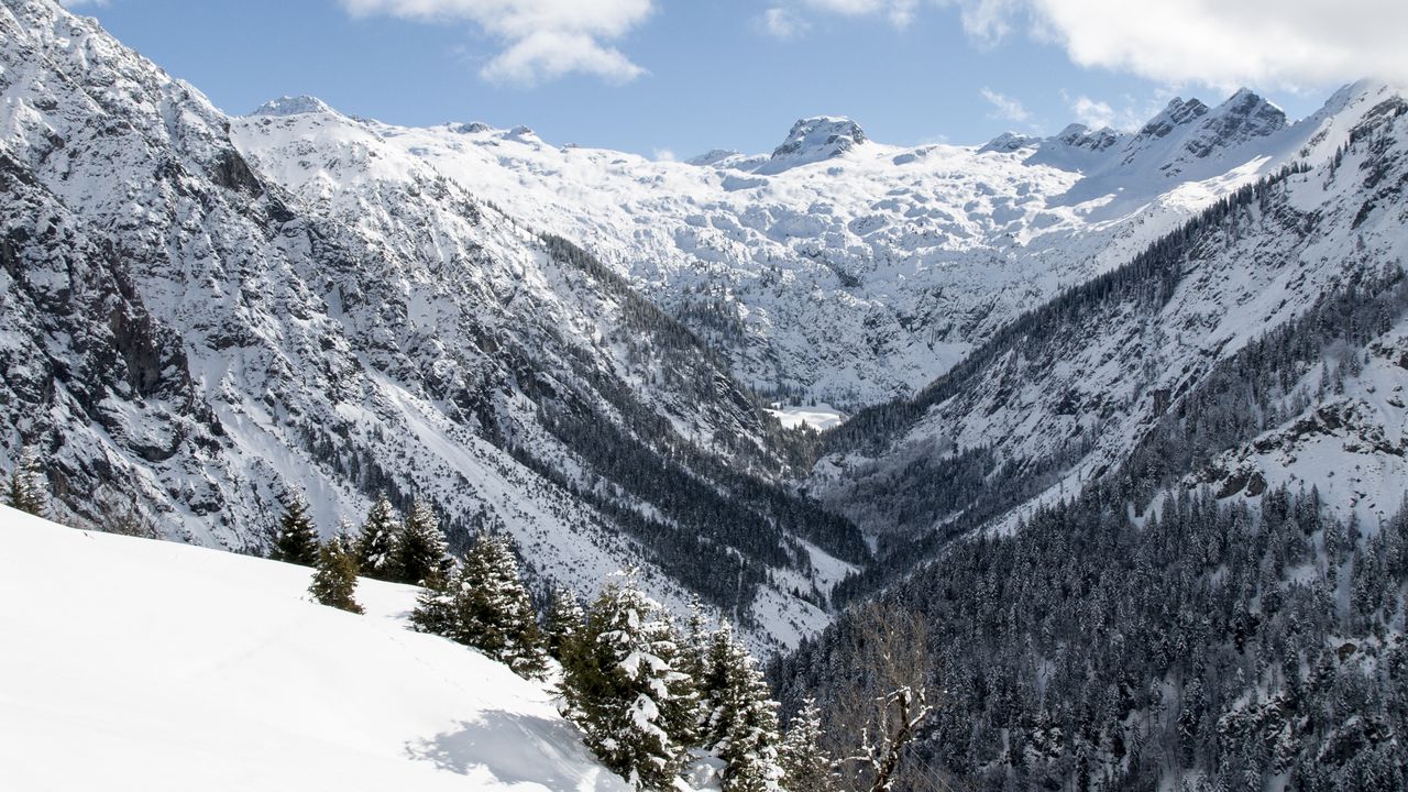 Wallpaper mountains, snow, valley, winter, landscape hd, picture, image