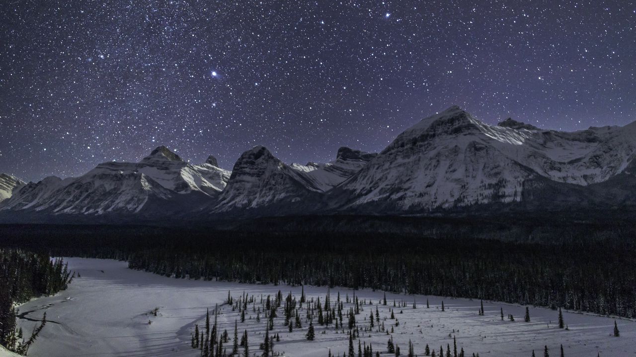 Wallpaper mountains, snow, winter, stars, night, sky hd, picture, image