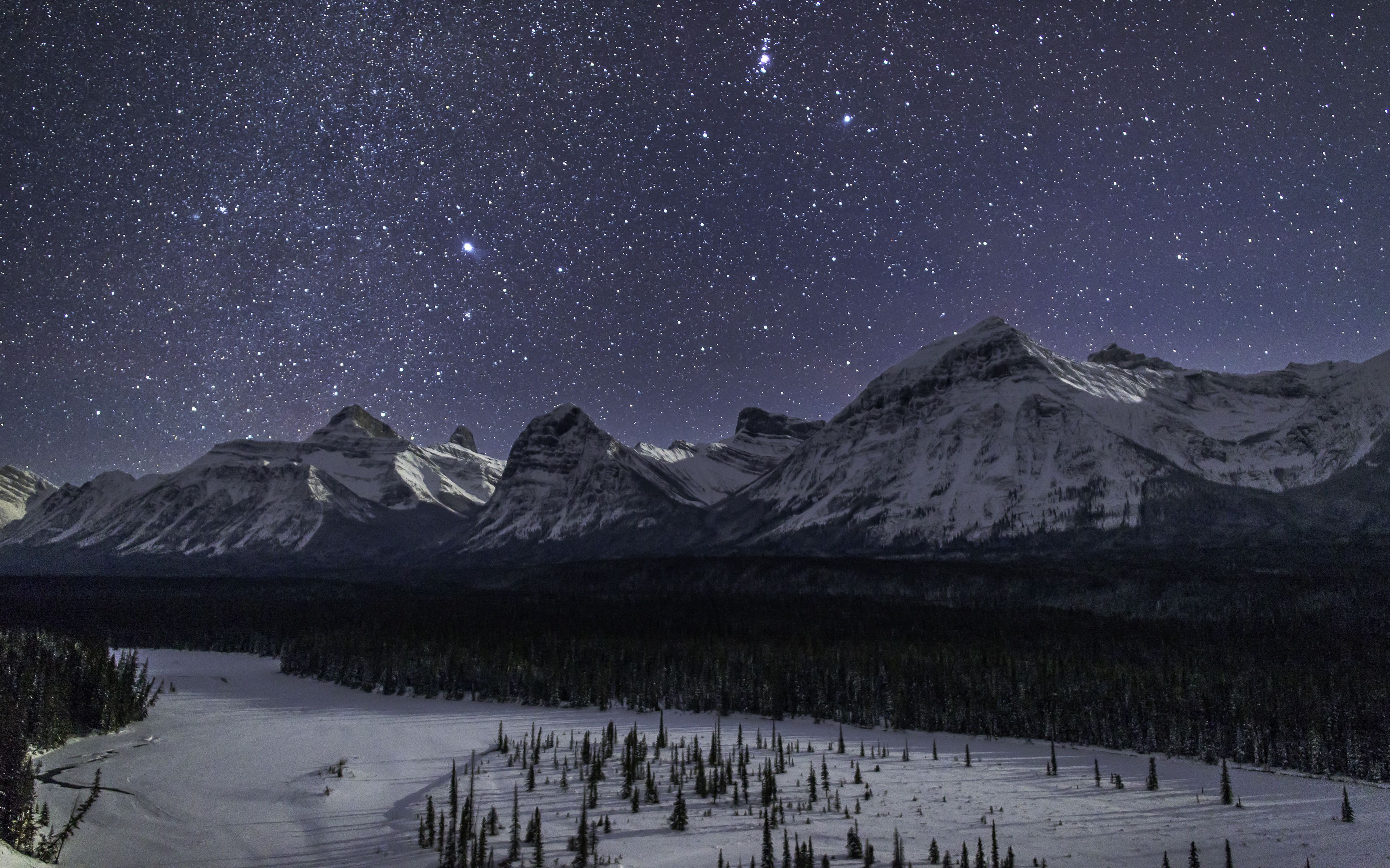Download wallpaper 3840x2400 mountains, snow, winter, stars, night, sky ...