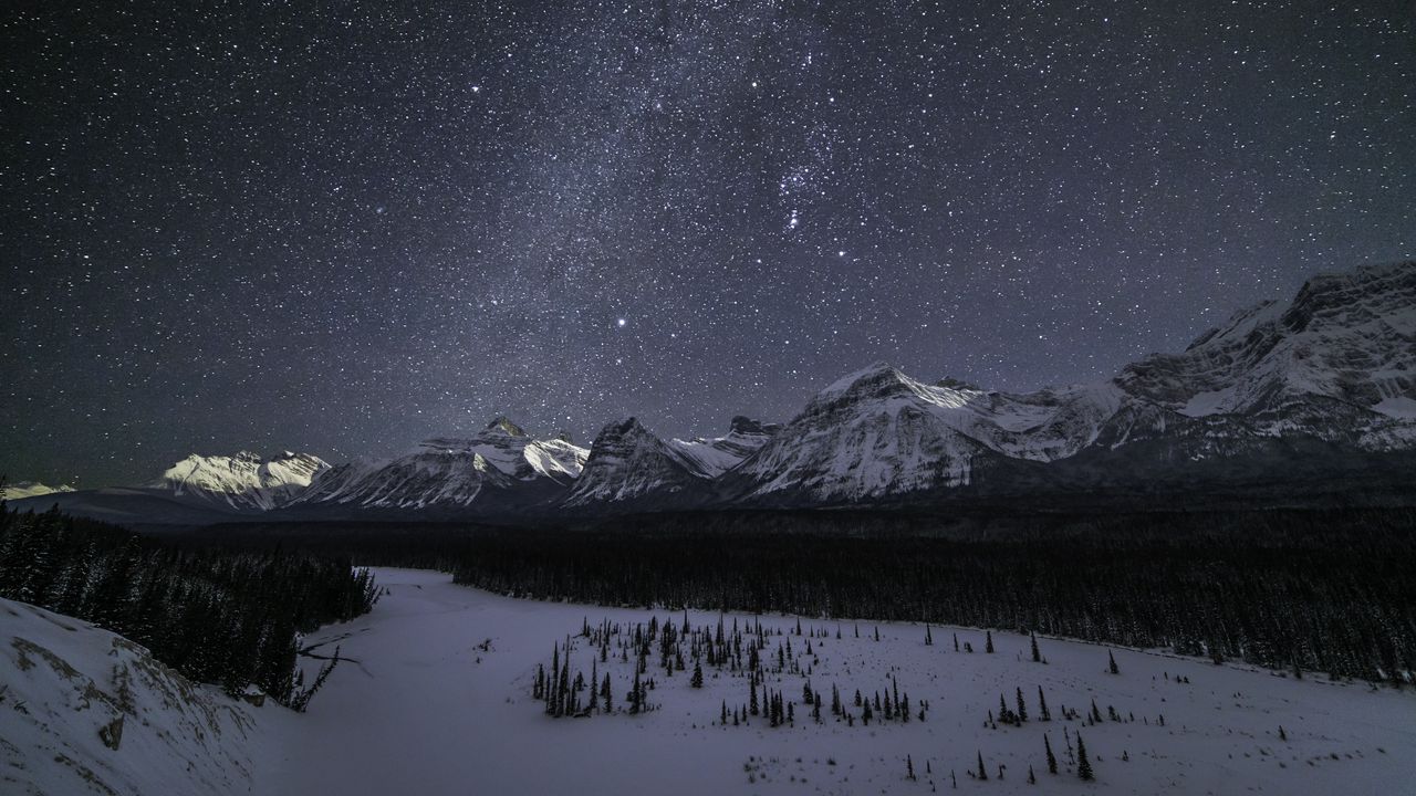 Wallpaper mountains, stars, night, snow, winter hd, picture, image