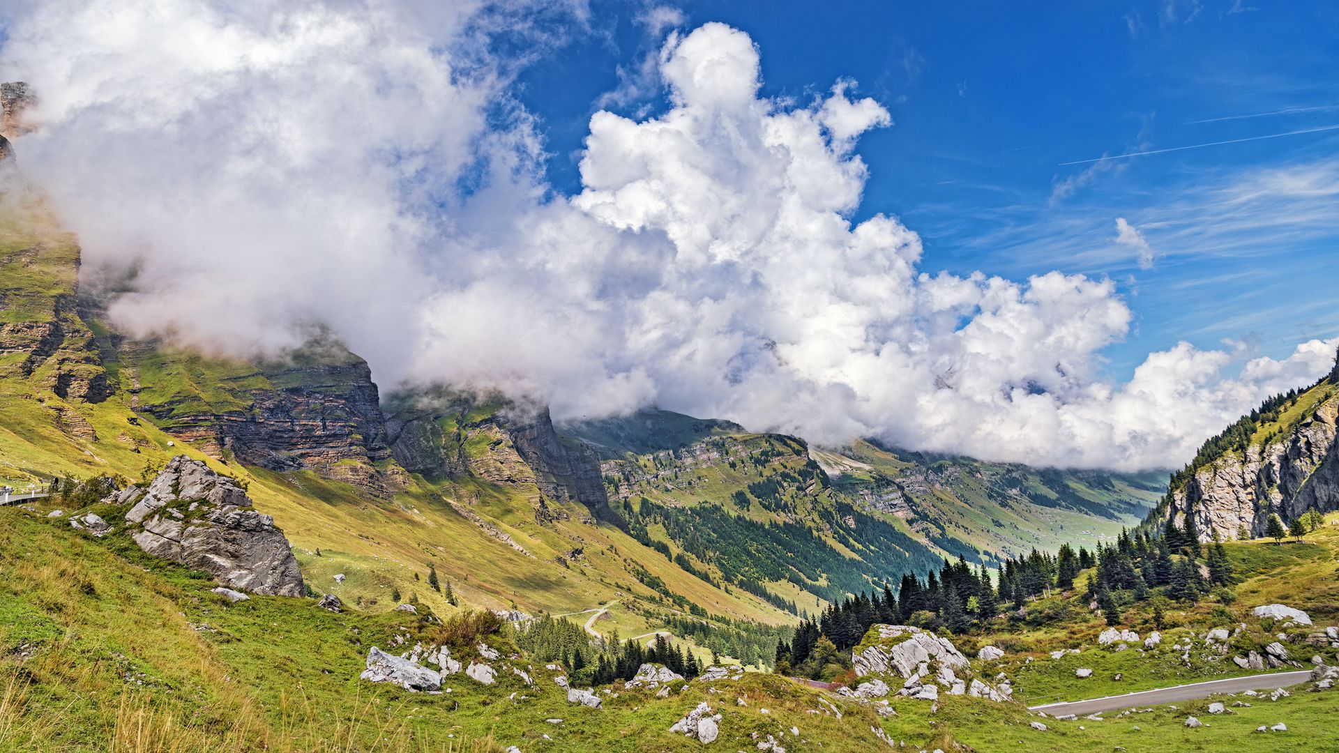 Download wallpaper 1920x1080 mountains, stones, slope, clouds ...