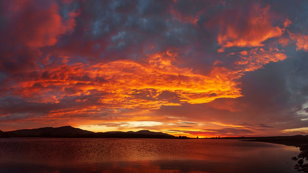 Wallpaper mountains, sunset, sky, sea hd, picture, image