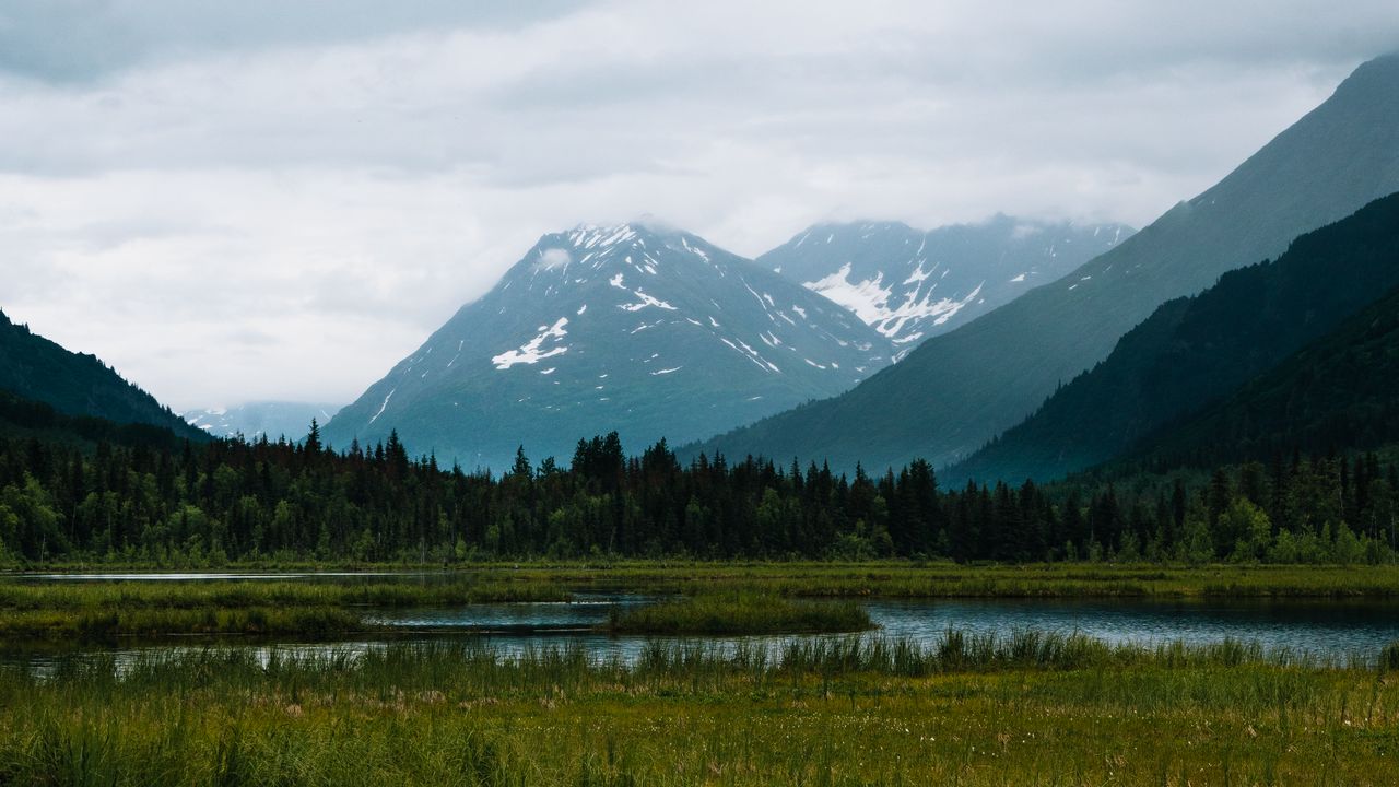 Wallpaper mountains, trees, clouds, lake, landscape hd, picture, image