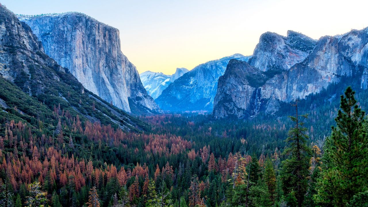 Wallpaper mountains, trees, distance, sky hd, picture, image