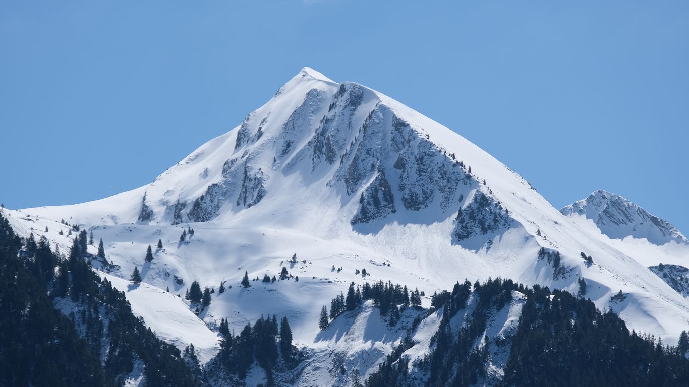 Download wallpaper 1366x768 mountains, trees, landscape, slope, snow ...