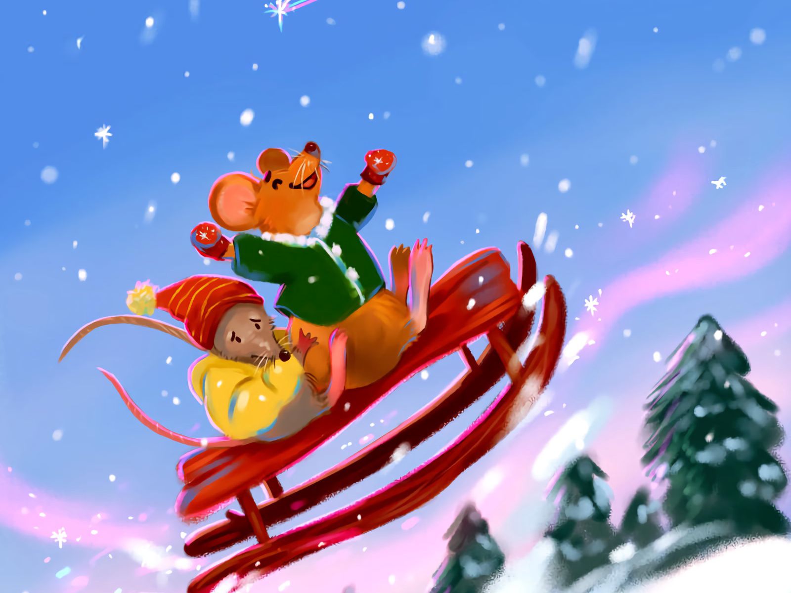 Download wallpaper 1600x1200 mouses, snow, sled, winter standard 4:3 hd ...