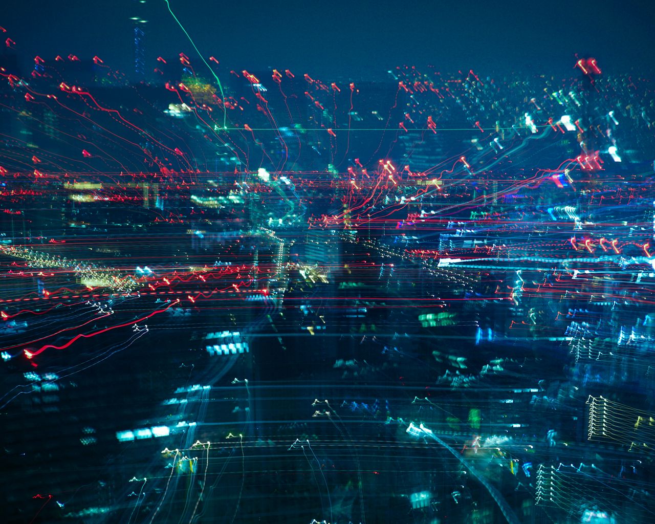 Download wallpaper 1280x1024 neon, buildings, night city, long exposure ...