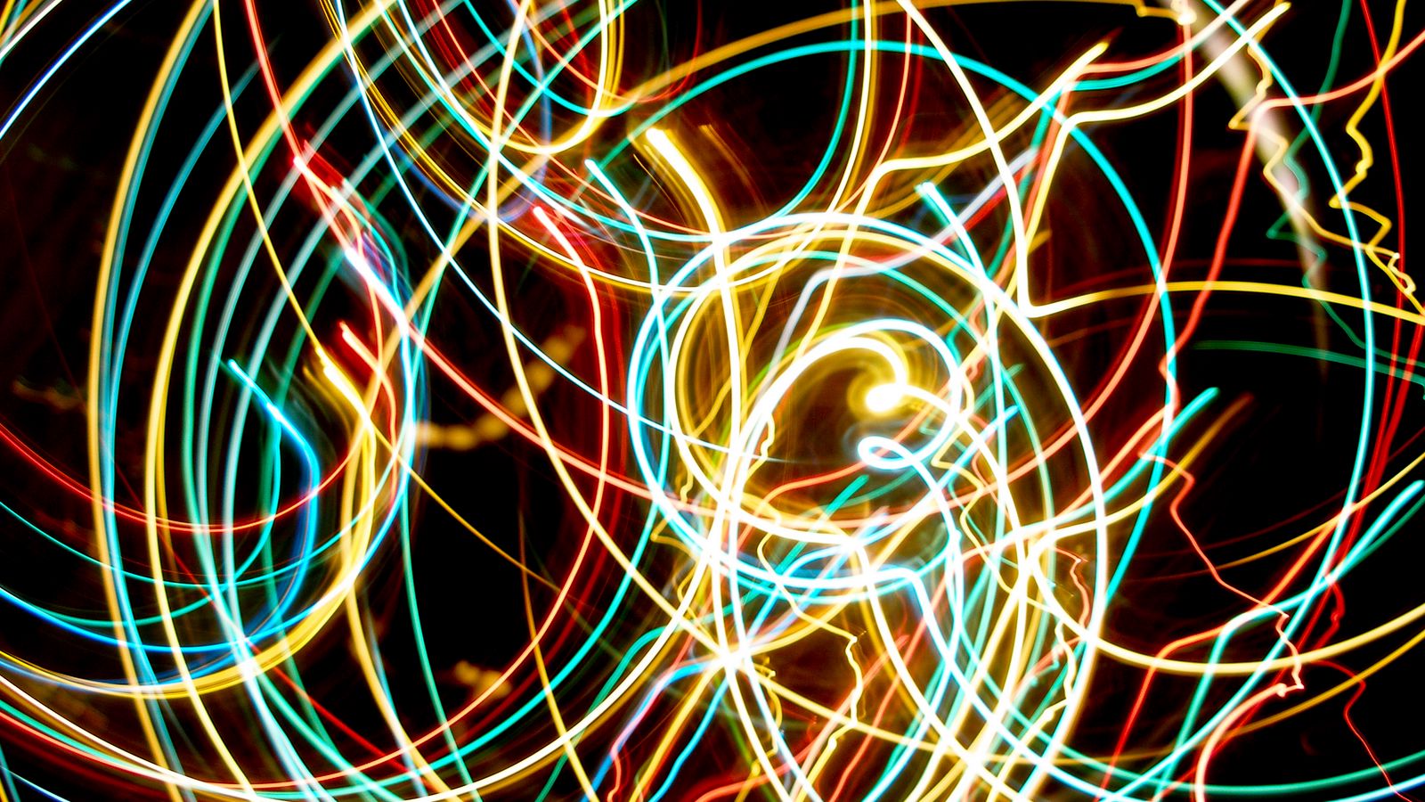 Download wallpaper 1600x900 neon, swirling, lines, rays, light ...