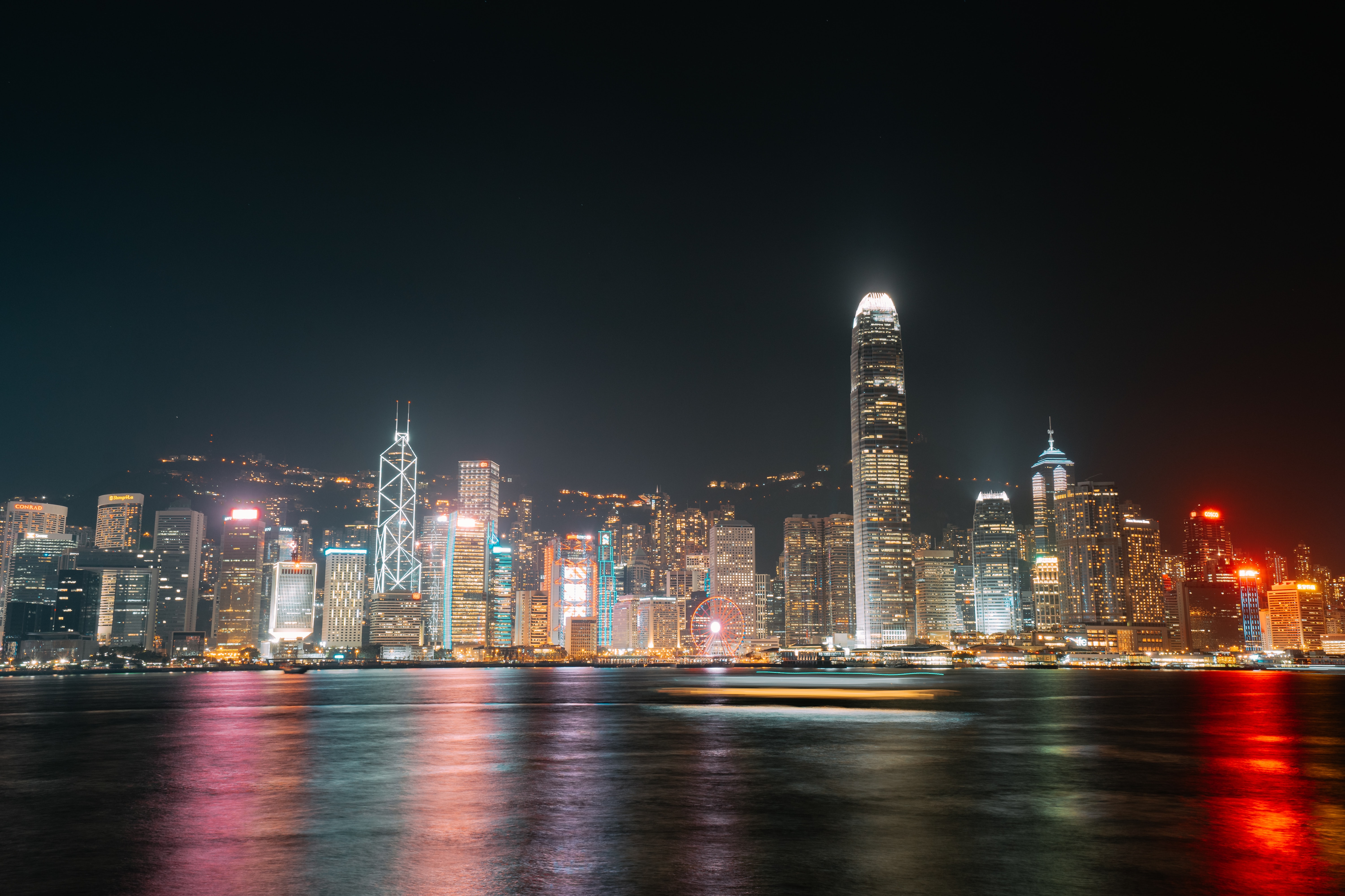 Download wallpaper 6000x4000 night city, buildings, lights, reflection ...