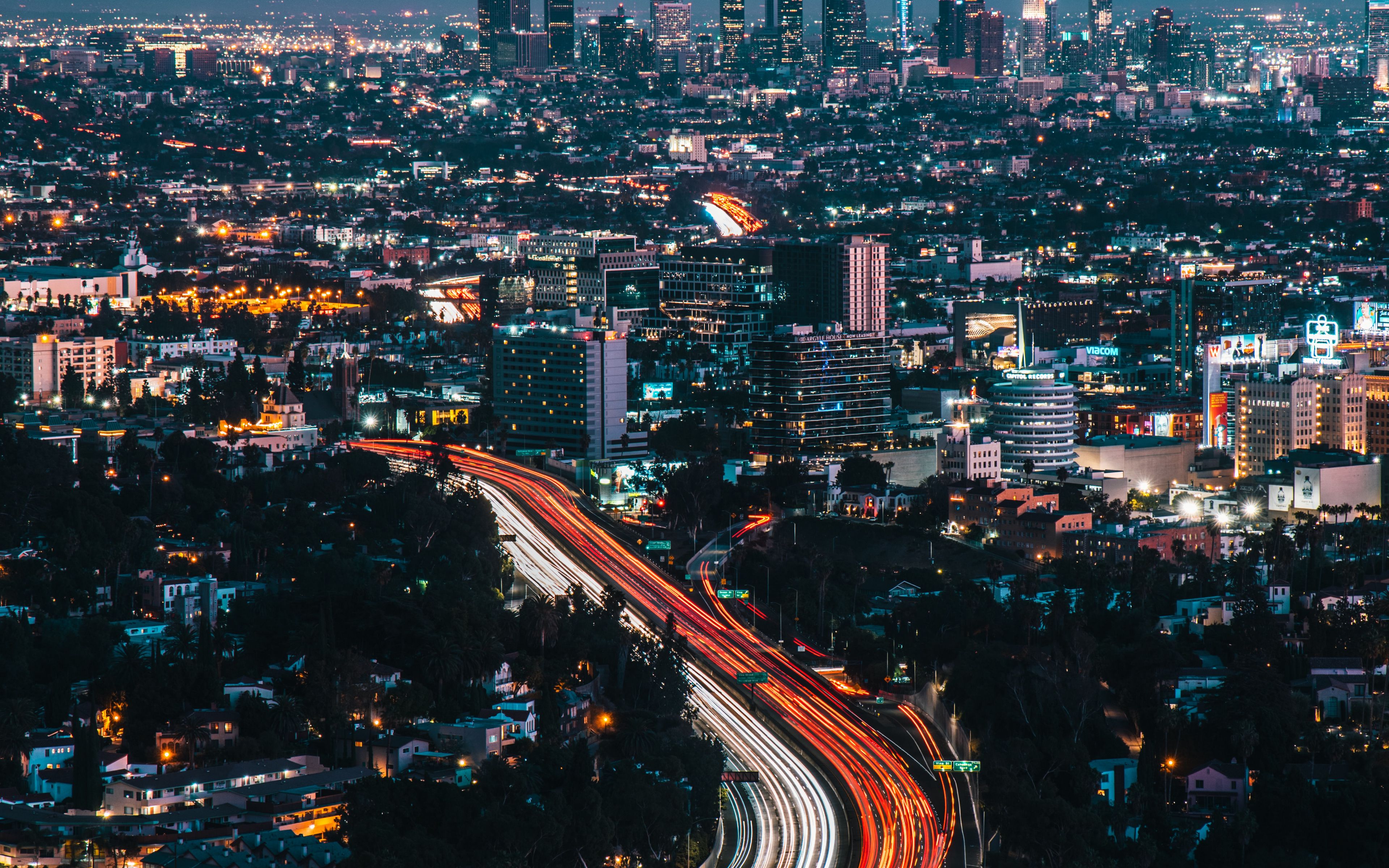 Download wallpaper 3840x2400 night city, city, aerial view, buildings ...
