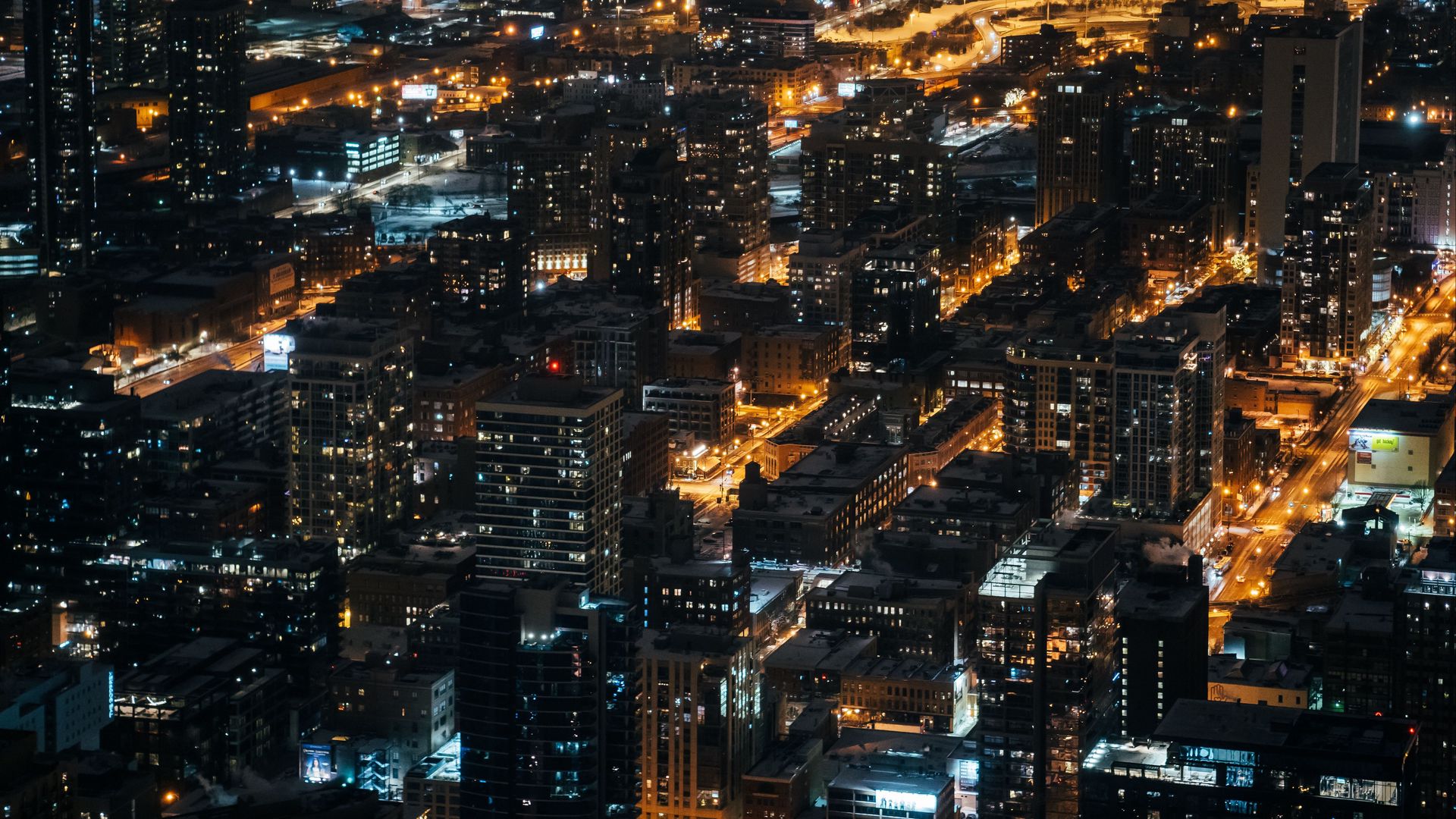 Download wallpaper 1920x1080 night city, city lights, aerial view ...