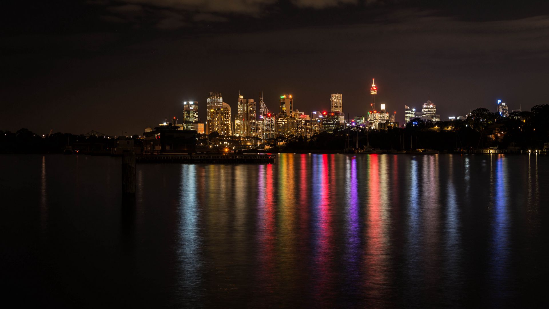Download wallpaper 1920x1080 night city, lights, reflection, water full ...