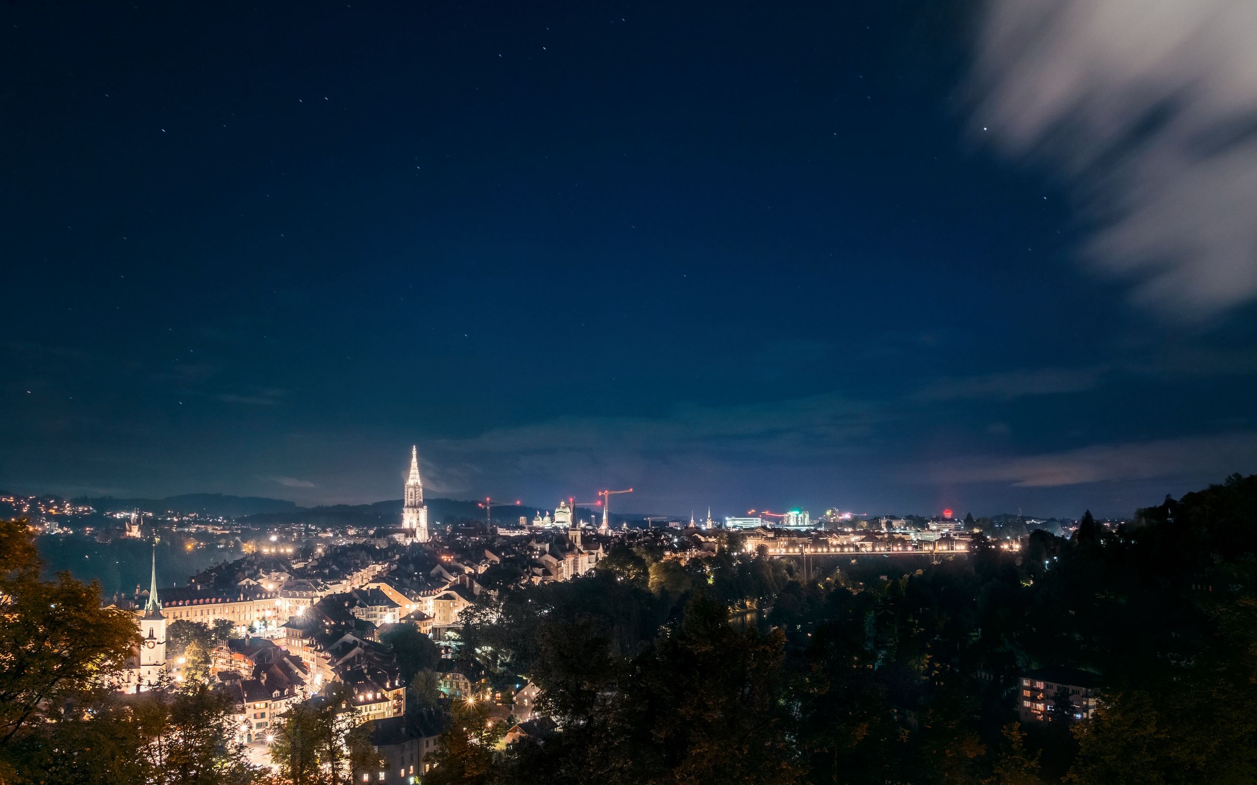 Download wallpaper 2560x1600 night city, starry sky, night, city lights ...