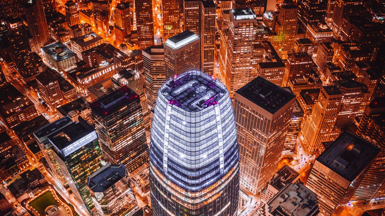 Wallpaper night city, aerial view, architecture, buildings, towers ...