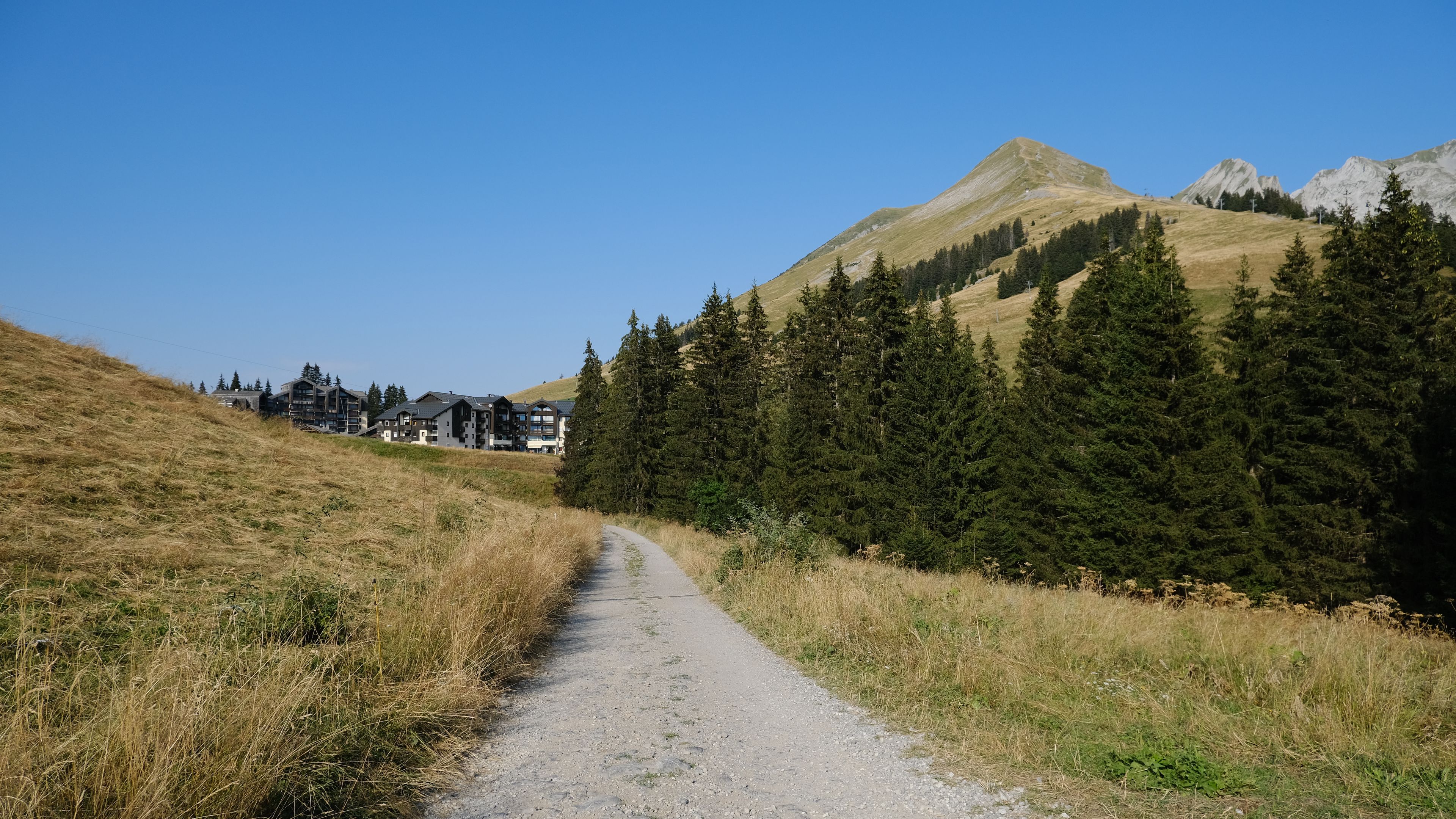Download wallpaper 3840x2160 path, trees, hills, houses, nature 4k uhd ...