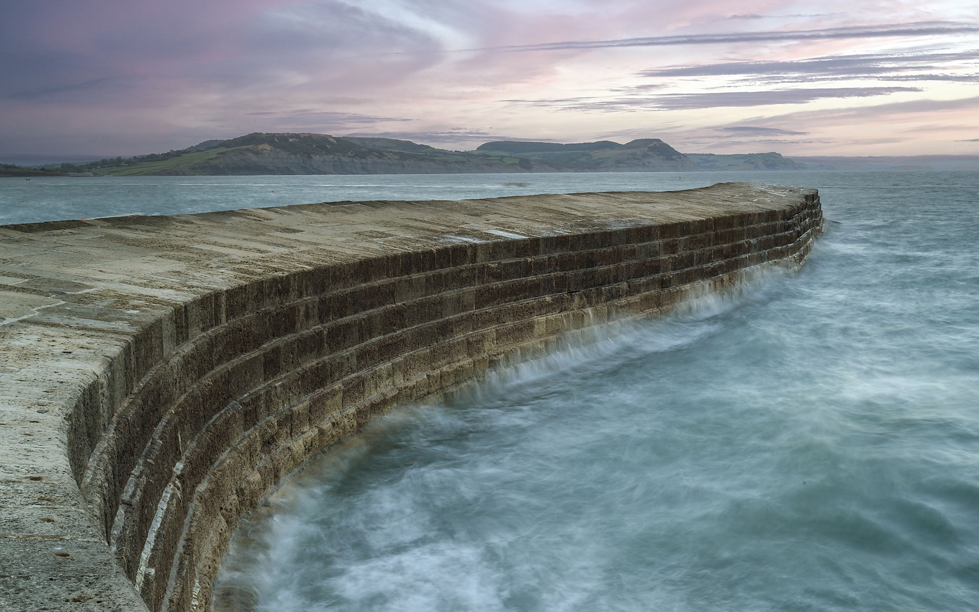 Download wallpaper 1920x1200 pier, bricks, sea, horizon widescreen 16: ...