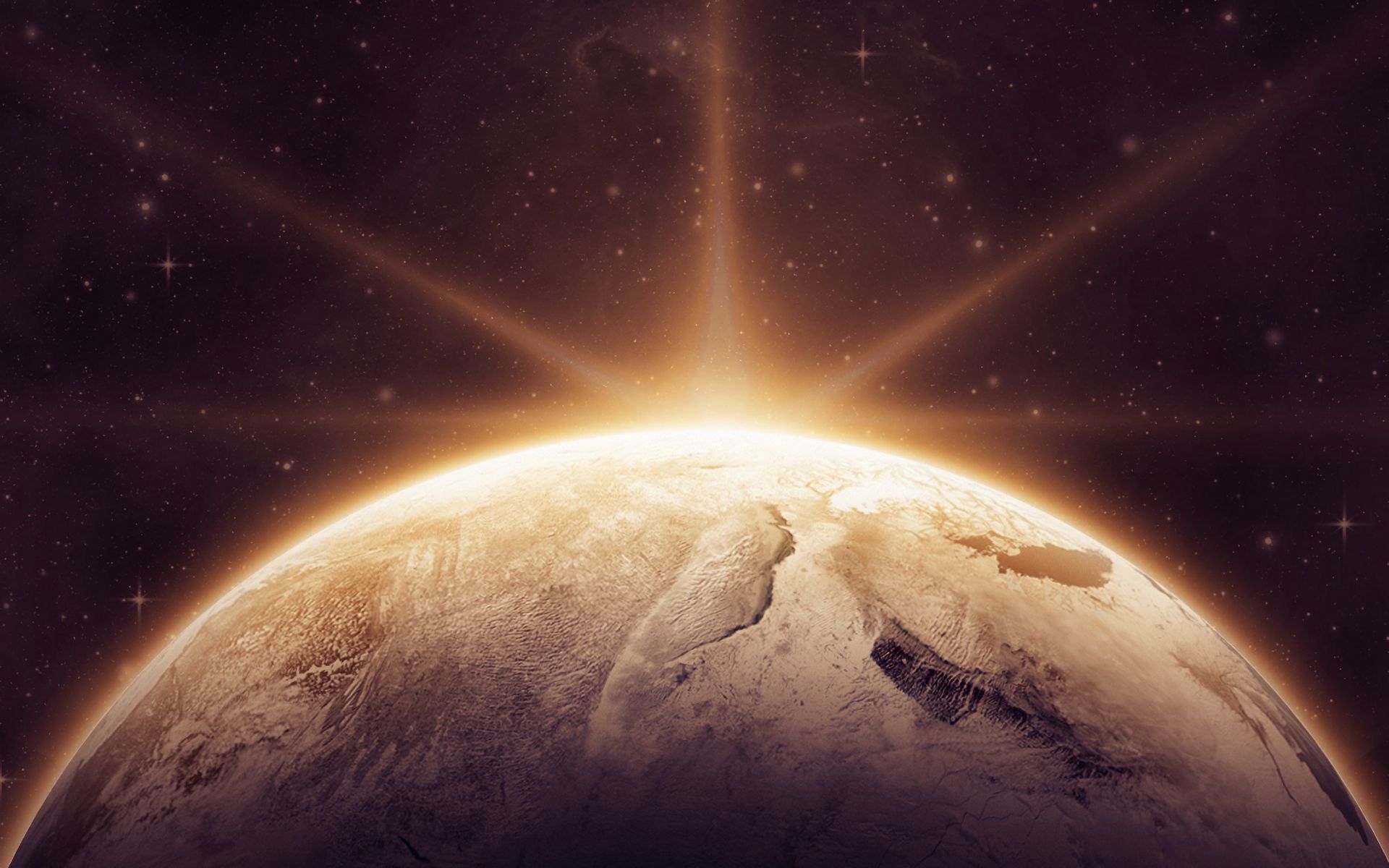 Download wallpaper 1920x1200 planet, shine, light, rays, space ...