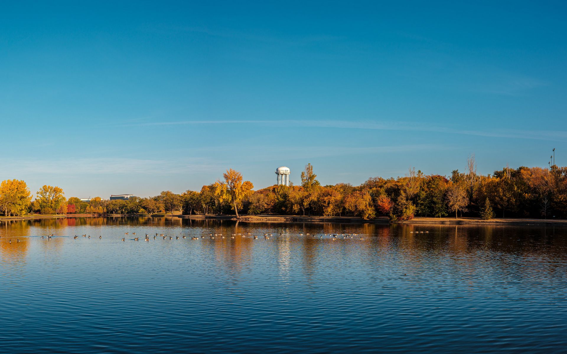 Download wallpaper 1920x1200 pond, trees, tower, sky widescreen 16:10 ...