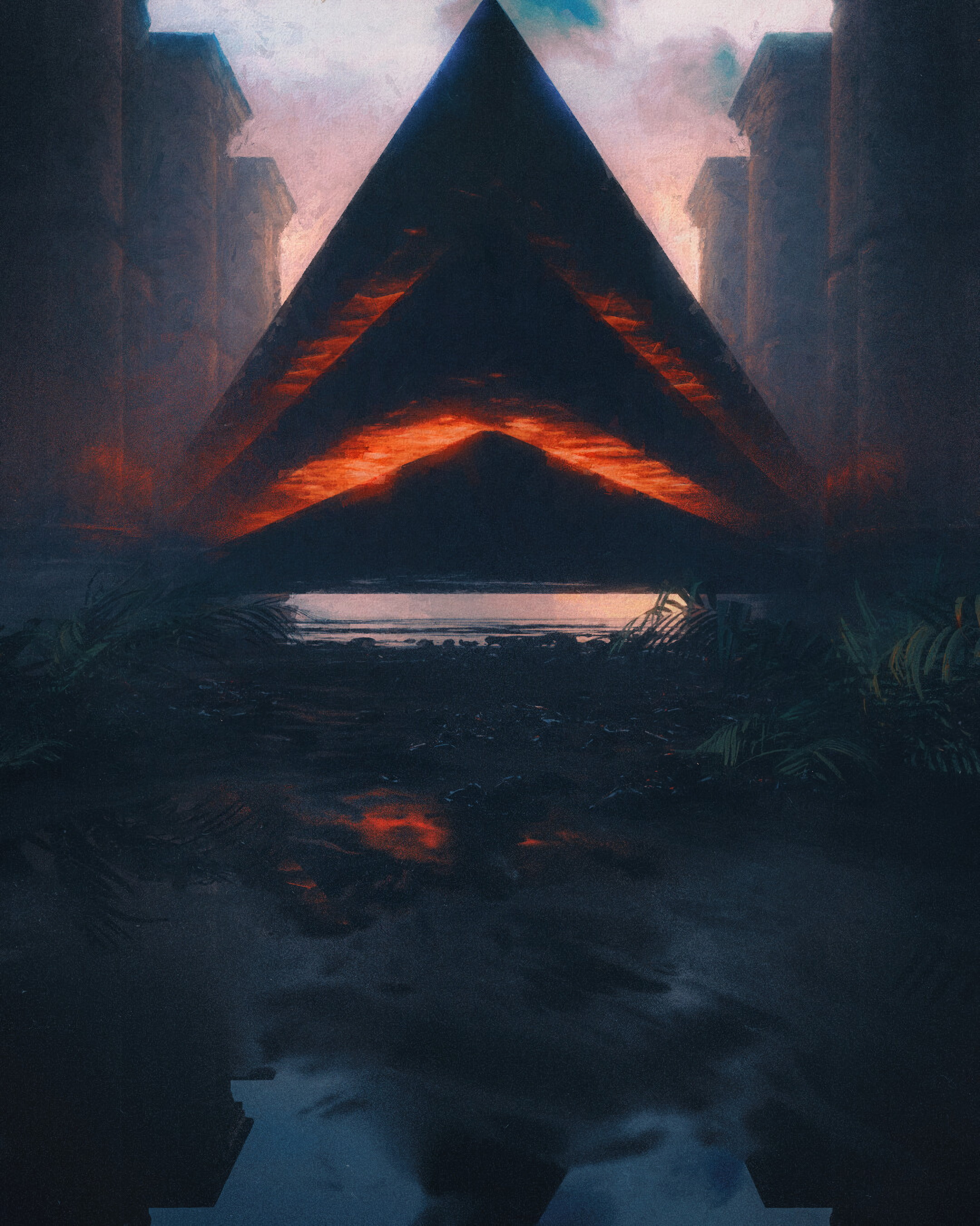 Download wallpaper 2160x2700 pyramid, buildings, dark, art hd background