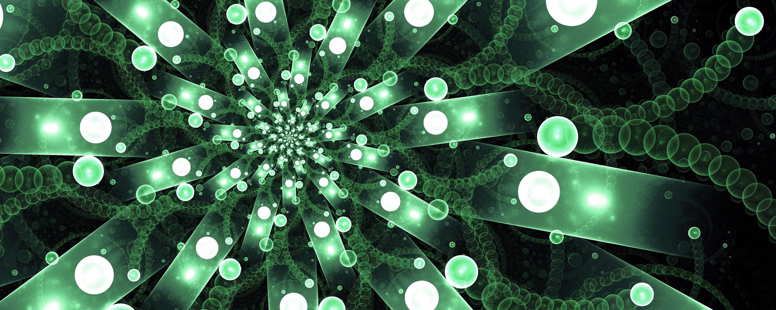 Download wallpaper 2560x1024 ribbons, circles, fractal, green ultrawide ...
