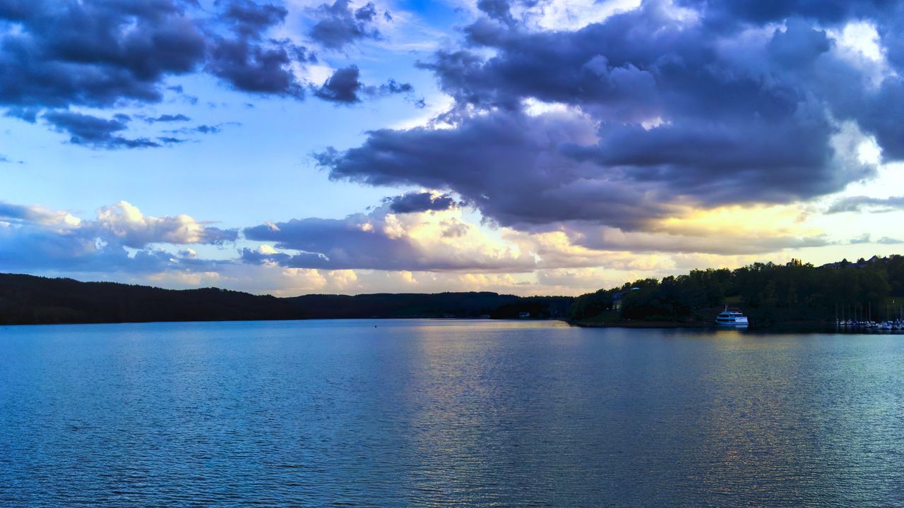 Wallpaper river, coast, forest, horizon hd, picture, image