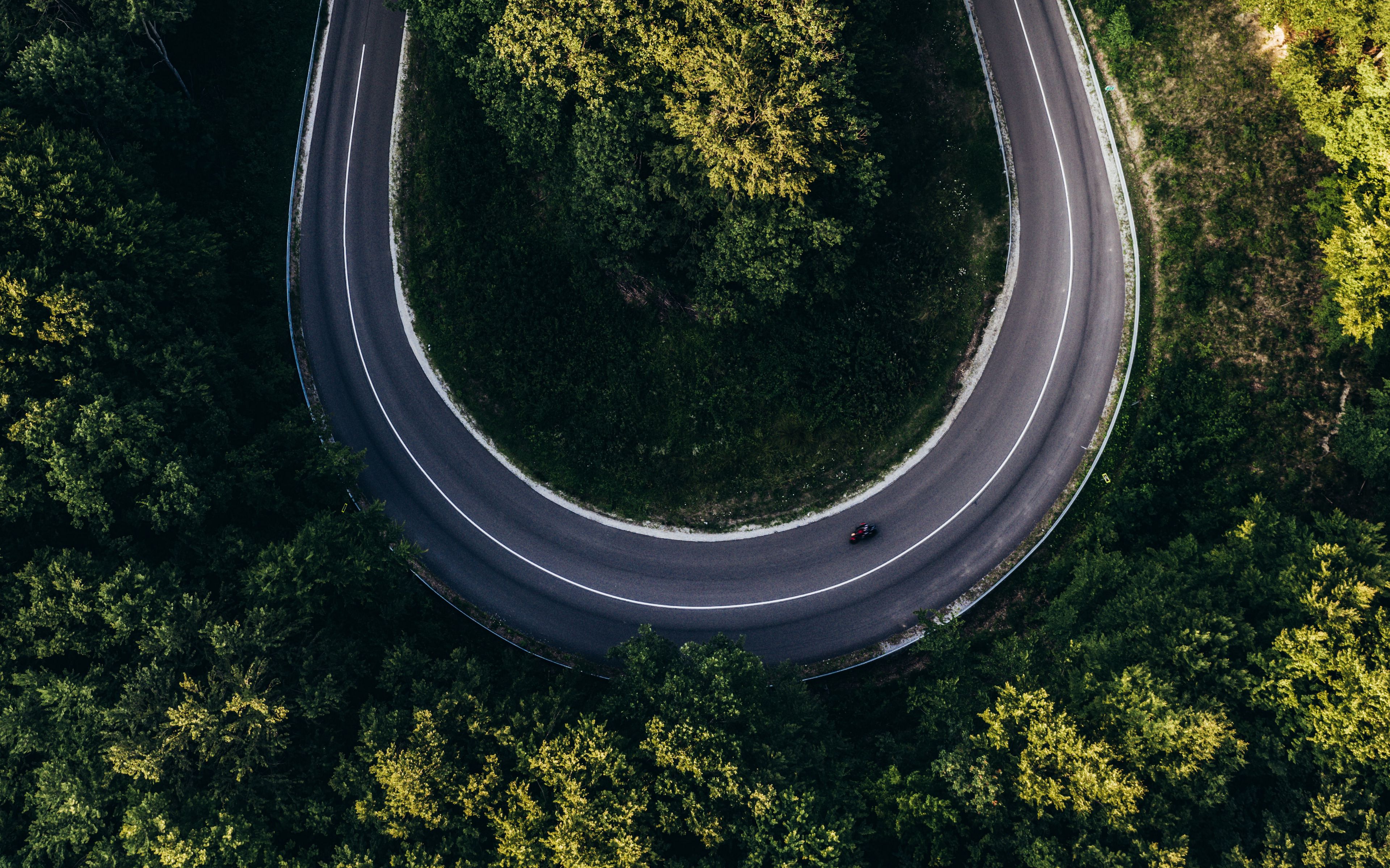 Download wallpaper 3840x2400 road, forest, aerial view, turn, winding ...