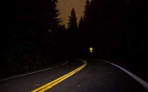 Wallpaper road, forest, night, starry sky, turn hd, picture, image