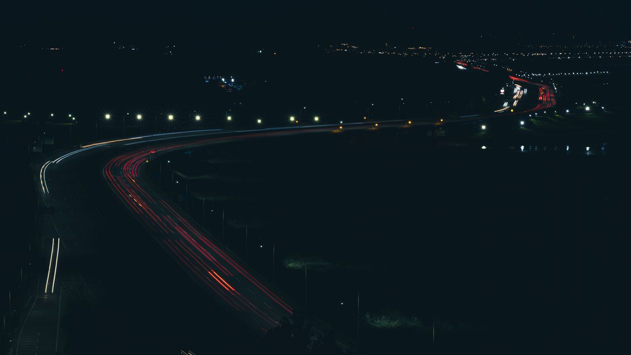 Wallpaper road, light, long exposure, night, aerial view, dark hd ...