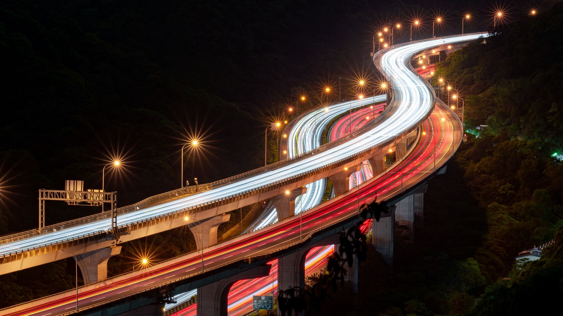 Download wallpaper 1920x1080 overpass, road, light, night, long ...