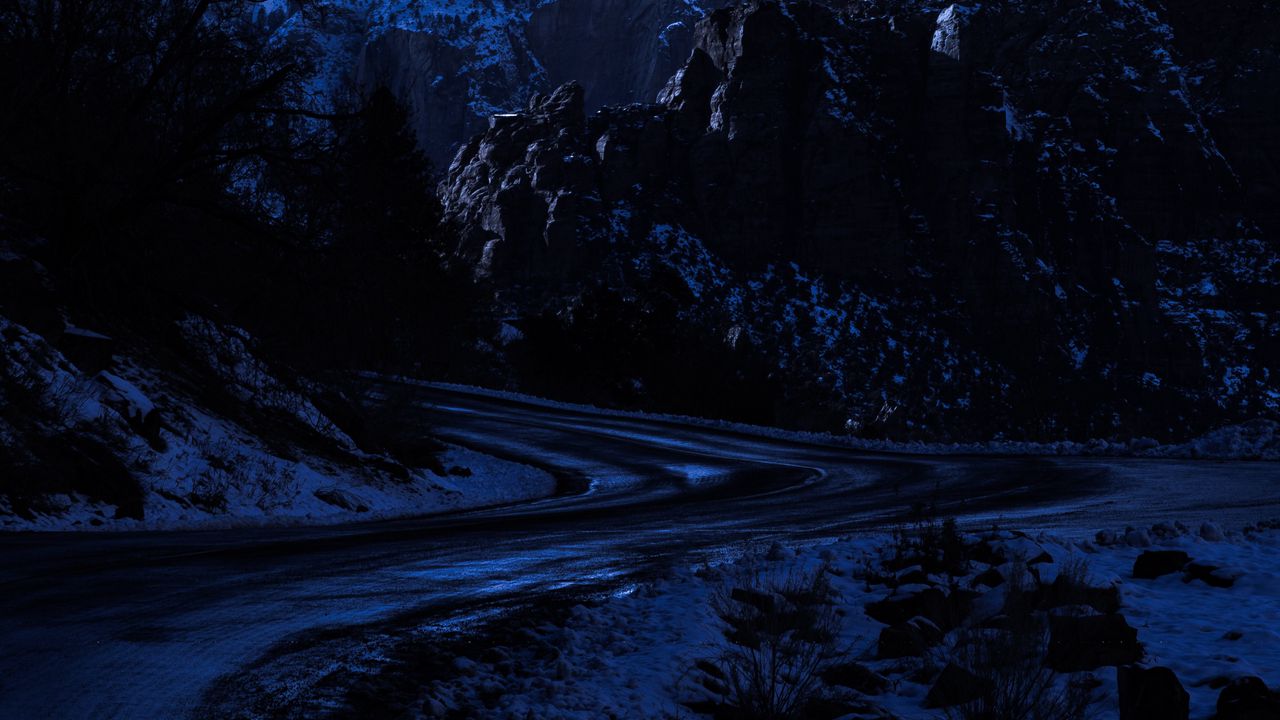 Wallpaper road, mountain, night, starry sky hd, picture, image