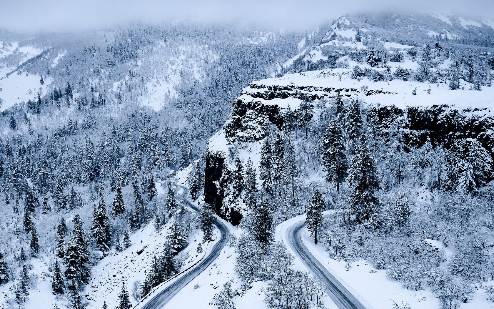 Download wallpaper 1680x1050 road, mountains, aerial view, snow, winter ...