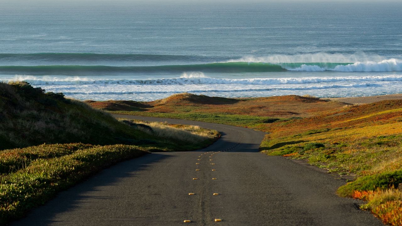 Wallpaper road, sea, waves, coast, nature hd, picture, image