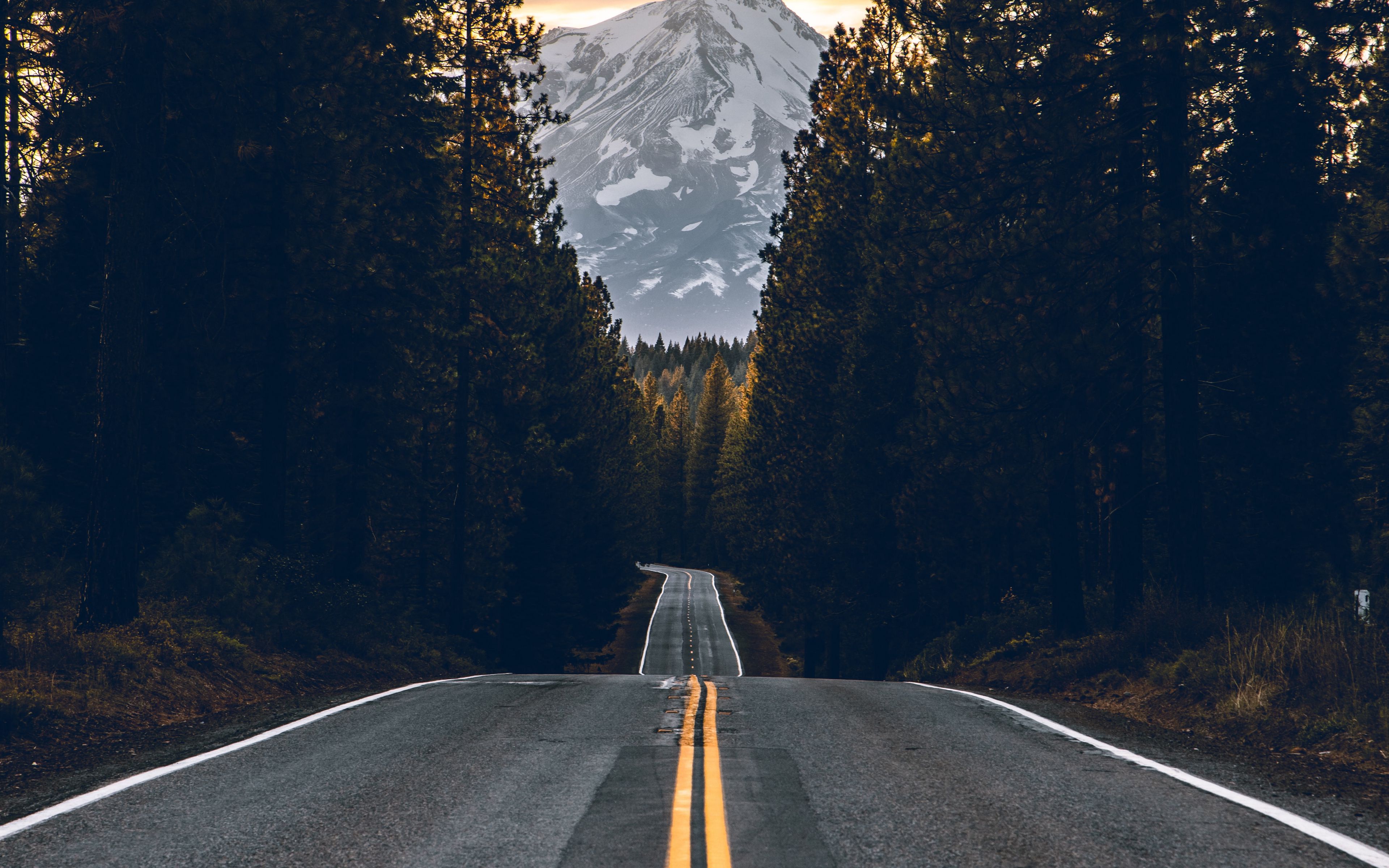 Download wallpaper 3840x2400 road, trees, mountain, peak, nature 4k ...