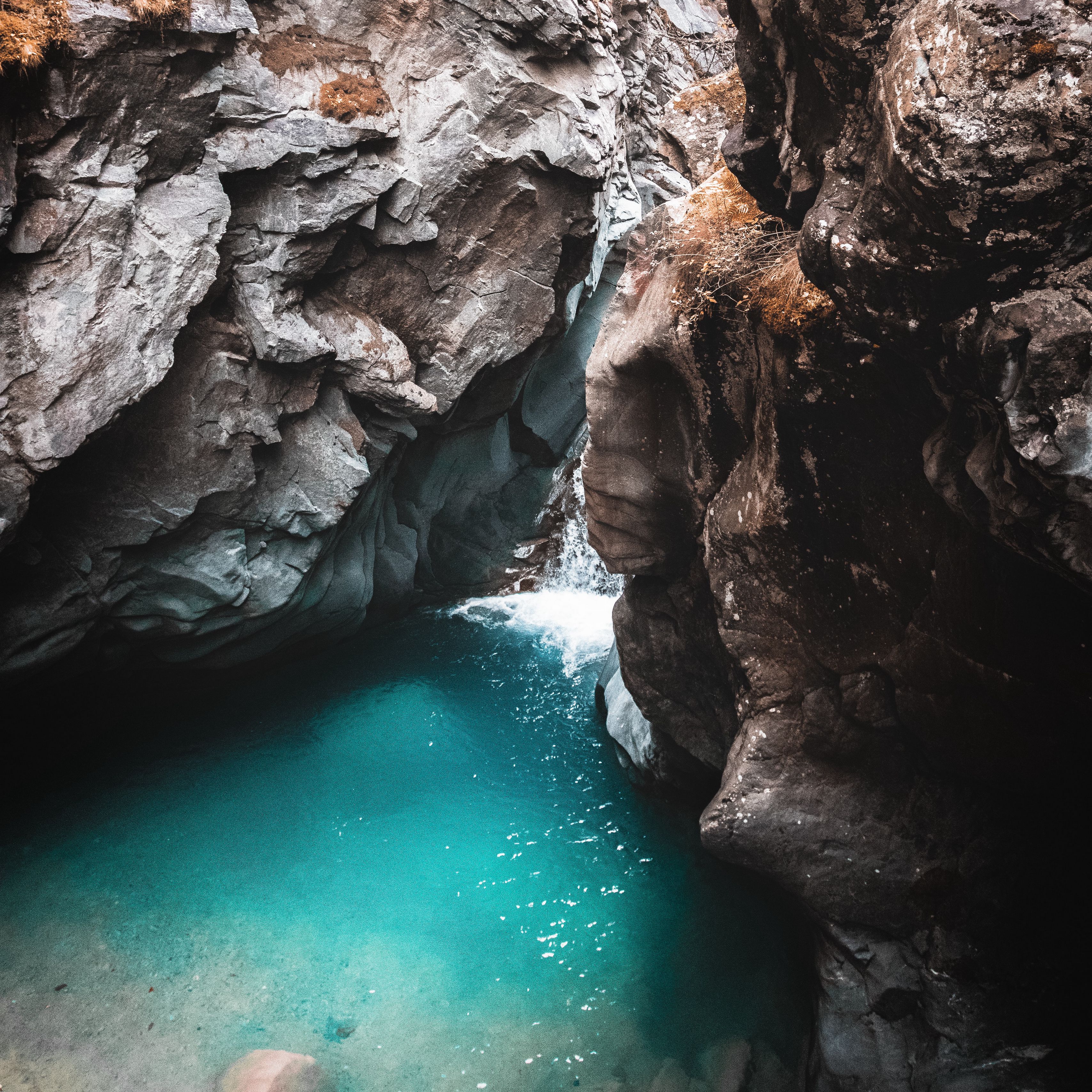 Download wallpaper 3415x3415 rocks, cave, gorge, body of water, water ...