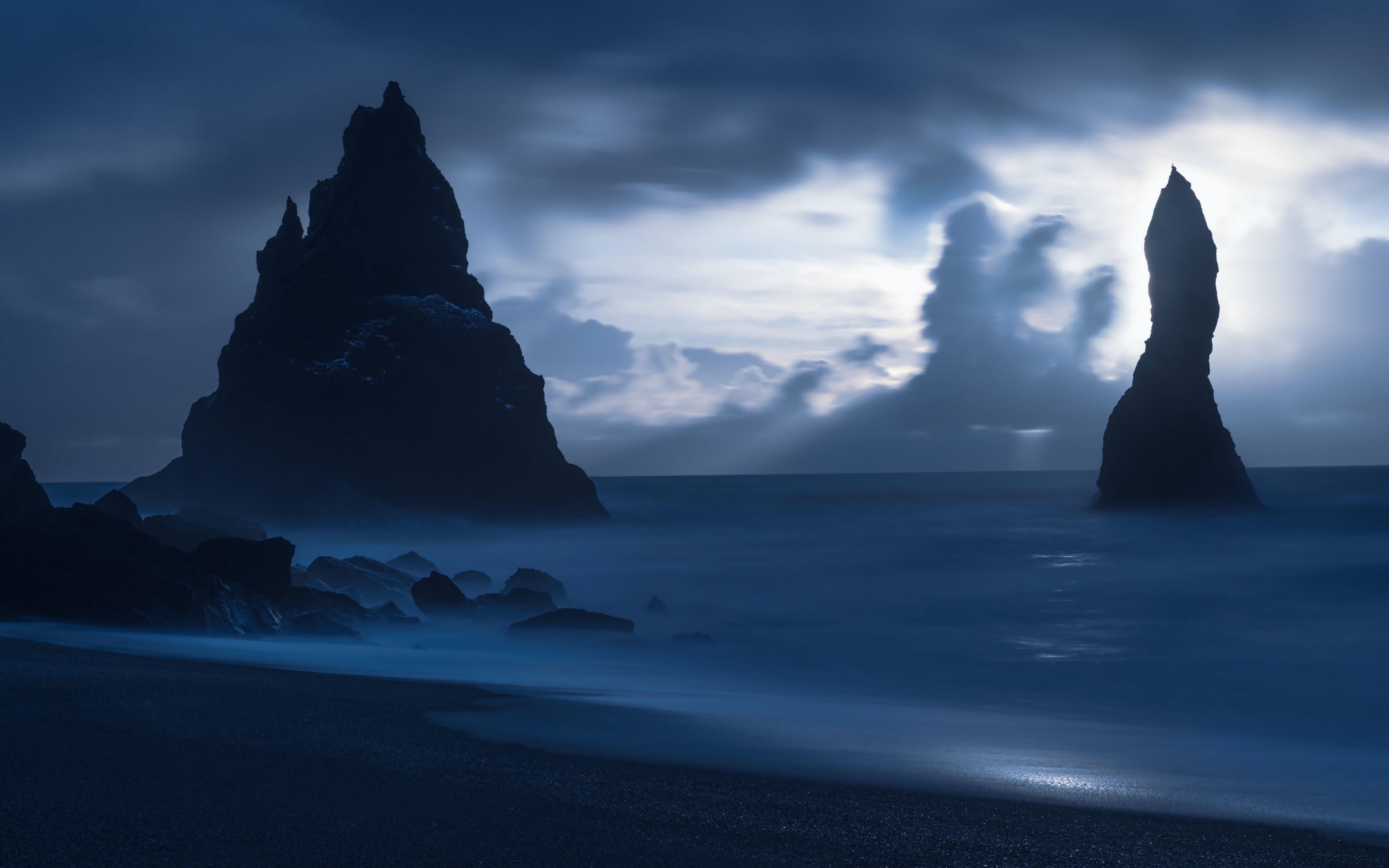 Download wallpaper 3840x2400 rocks, coast, night, dark 4k ultra hd 16: ...