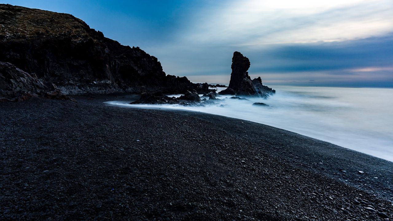 Wallpaper rocks, coast, pebbles, sea hd, picture, image