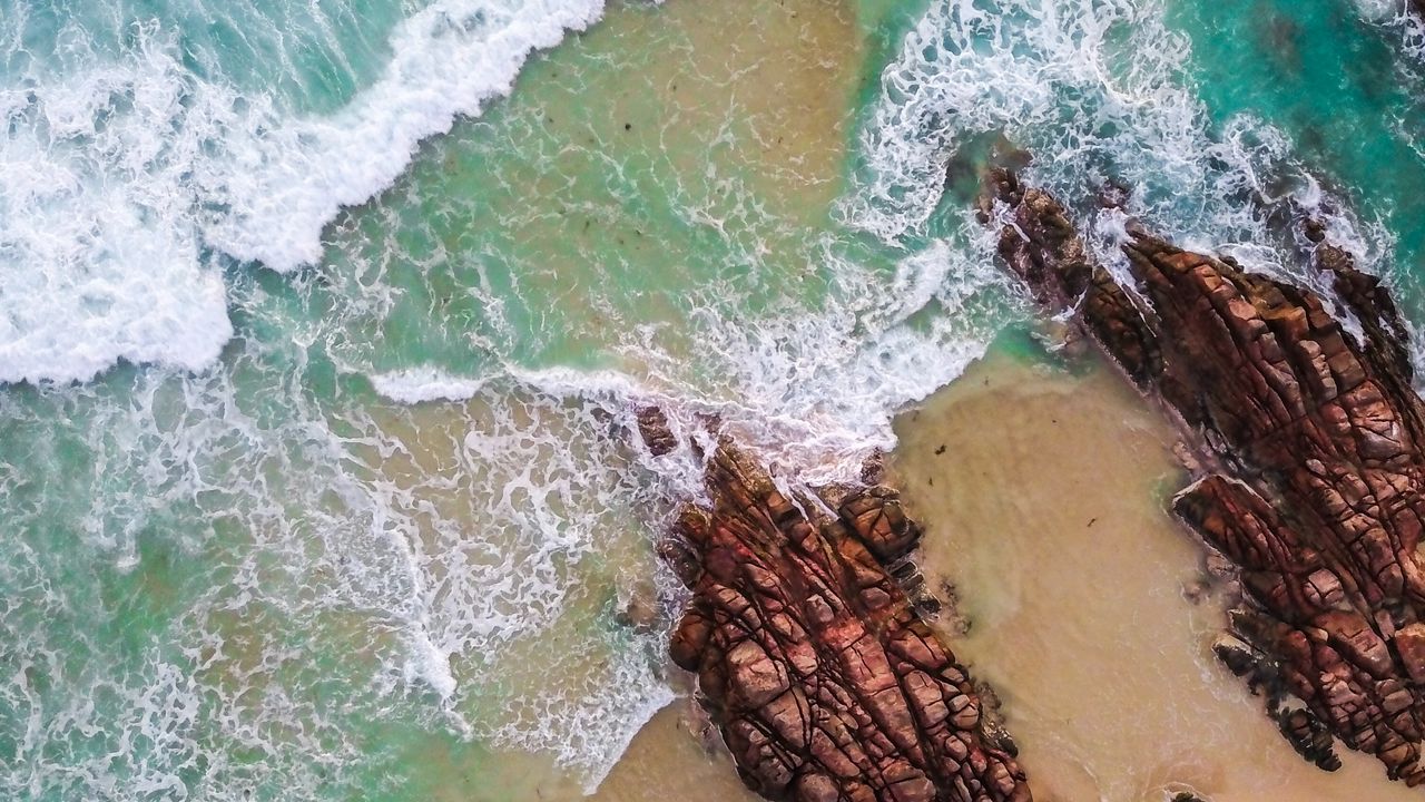 Wallpaper rocks, coast, sea, aerial view hd, picture, image