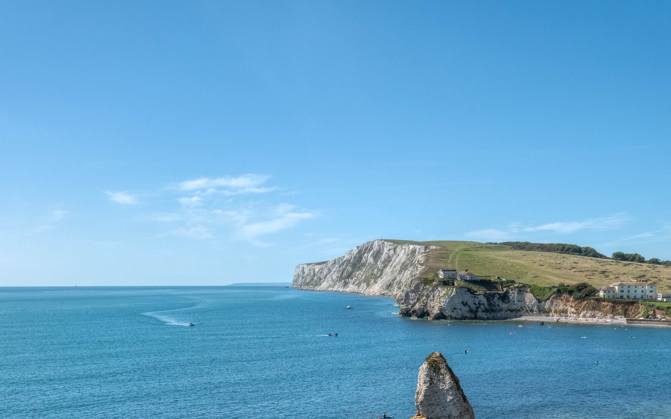 Download wallpaper 2560x1600 rocks, sea, boats, landscape, sky ...