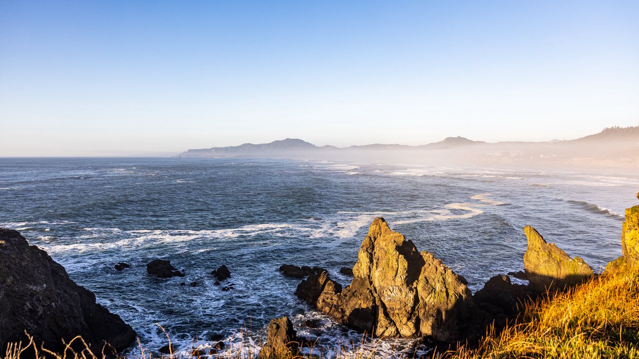 Wallpaper rocks, sea, grass, nature hd, picture, image