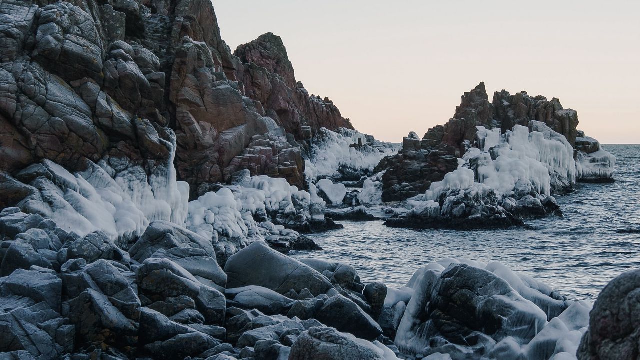Wallpaper rocks, sea, ice, water, nature hd, picture, image