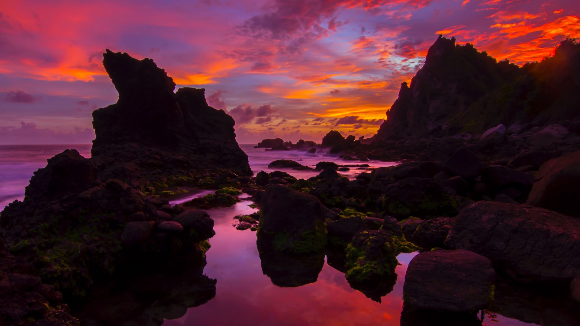 Download wallpaper 1920x1080 rocks, sea, sunset full hd, hdtv, fhd ...